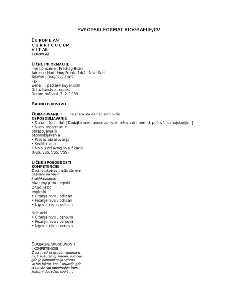 CV Obrazac 2 | PDF
