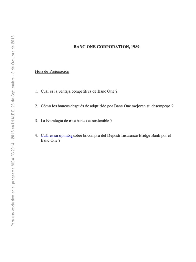 Banc ONE | PDF | Bancos | Marketing
