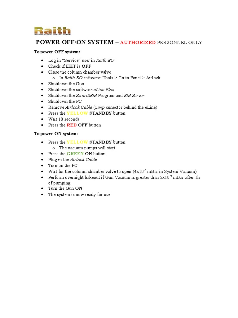 Off-On Guide - Raith ELine Plus | PDF