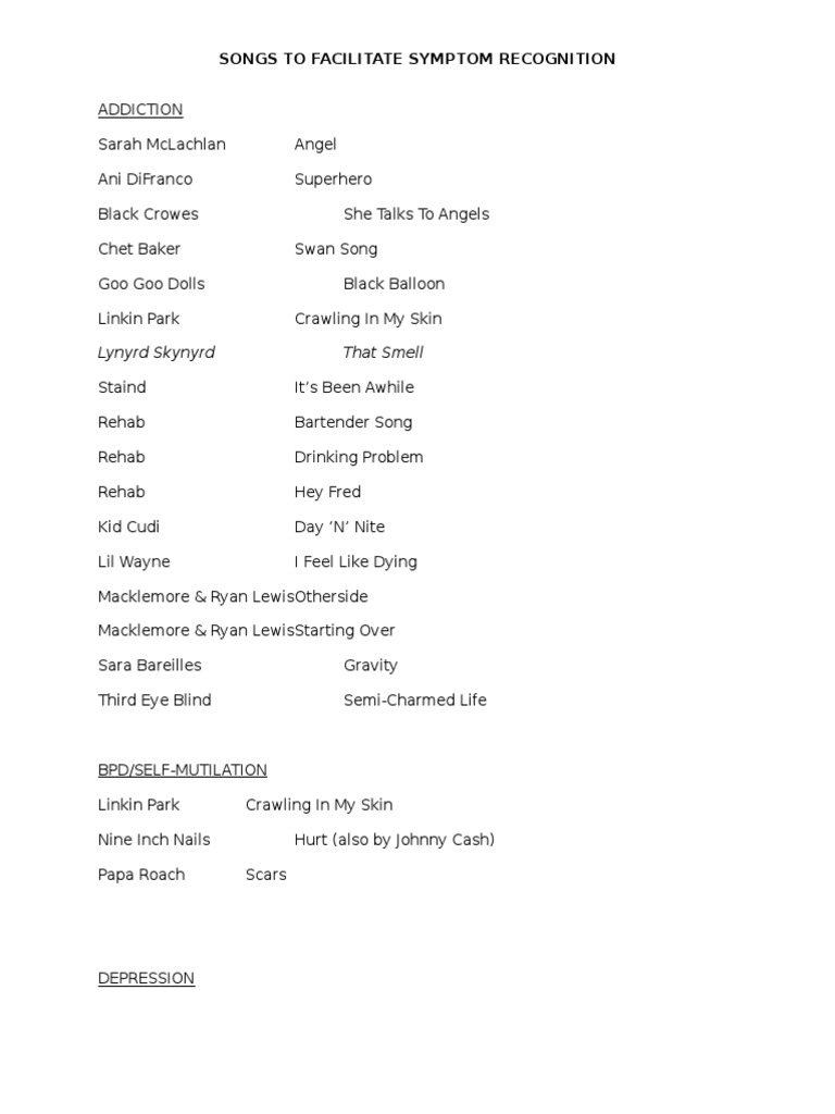 Songs For Symptom Recognition | PDF