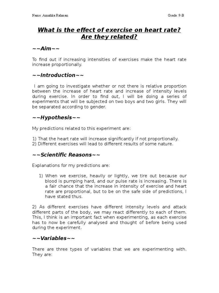 Investigation On Pulse Rate1 | PDF | Physical Exercise | Heart