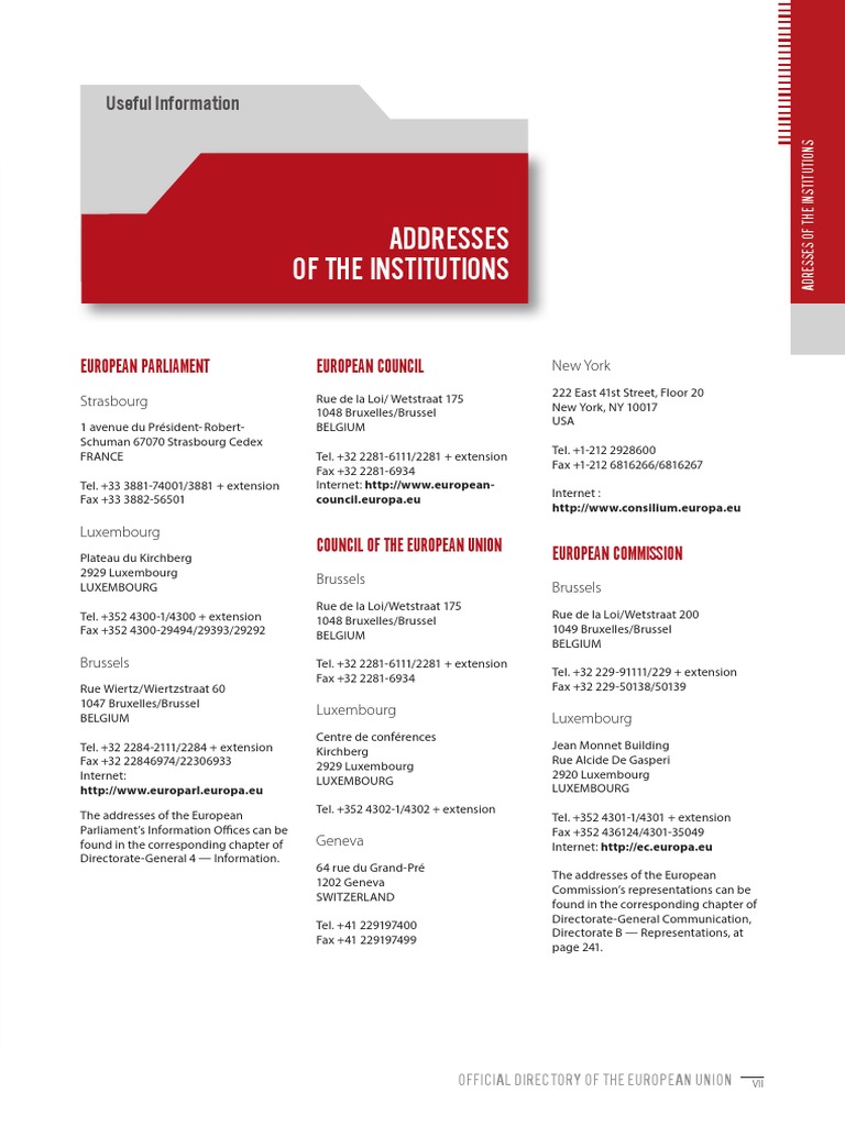 EU Institutions Addresses Directory | PDF | Brussels | Luxembourg