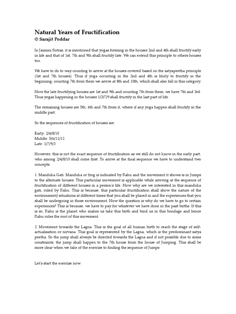 Natural Years of Fructification | PDF | Zodiac | Hindu Astrology