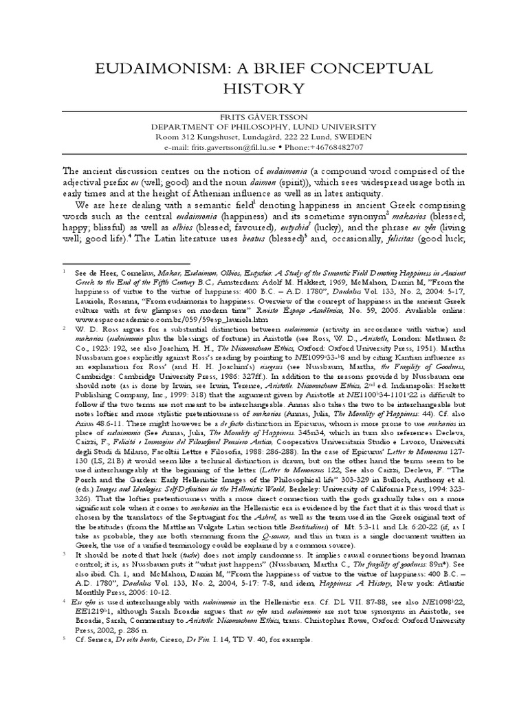 Brief Conceptual History of Eudaimonism | PDF | Tragedy | Classics