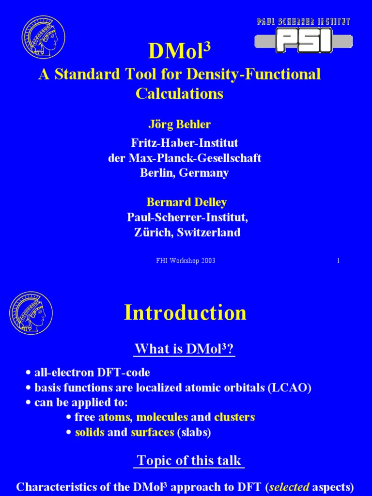 An Overview of the Density Functional Theory Software DMol3 | PDF ...