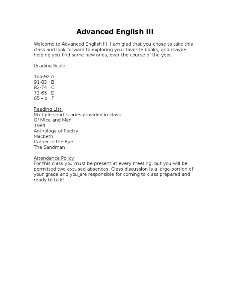 Advanced English III Course Overview | PDF