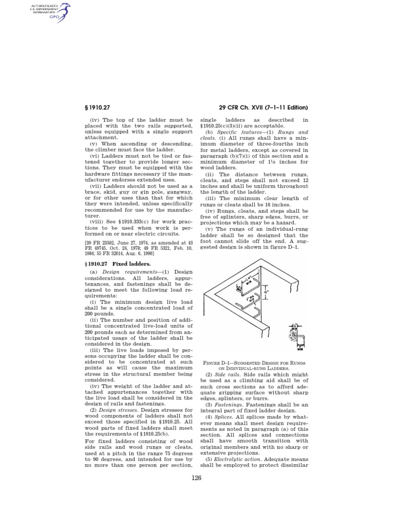 OSHA Fixed ladders Design | Lumber | Scaffolding