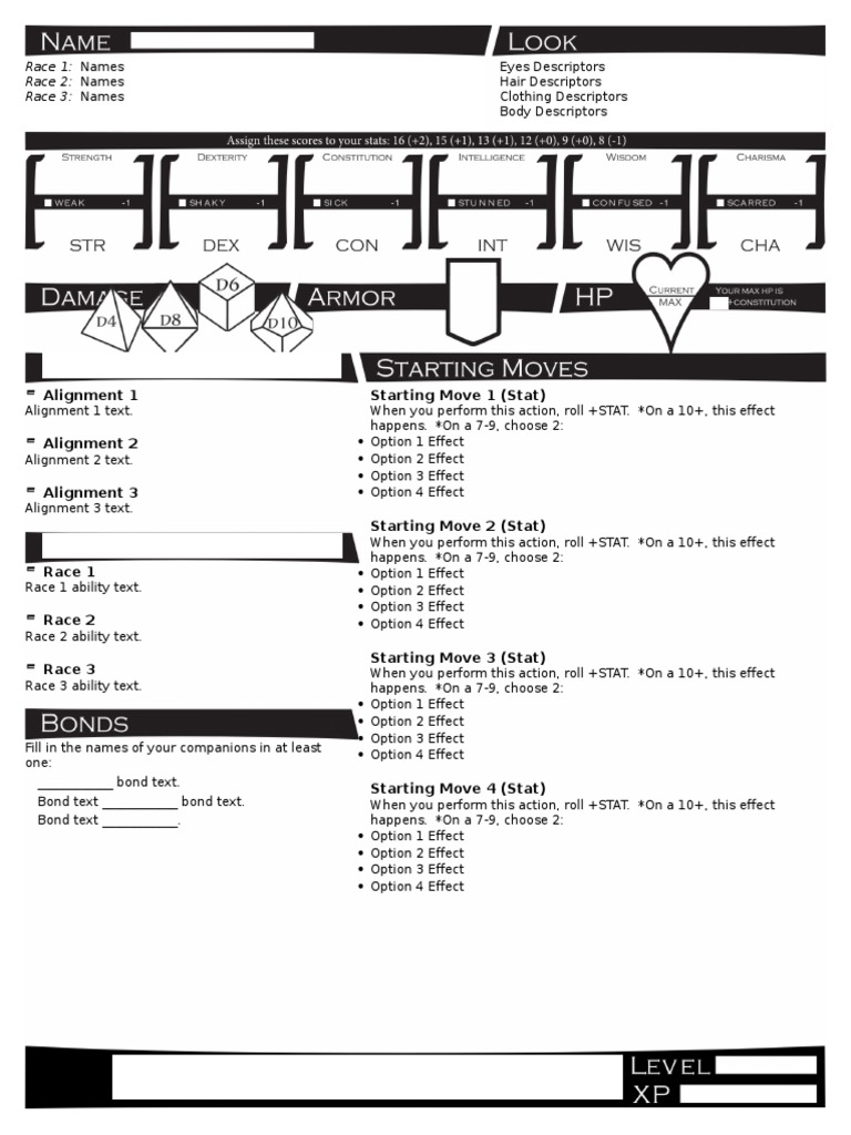 Dungeon World Playbook Template | PDF | Role Playing Games | Gaming
