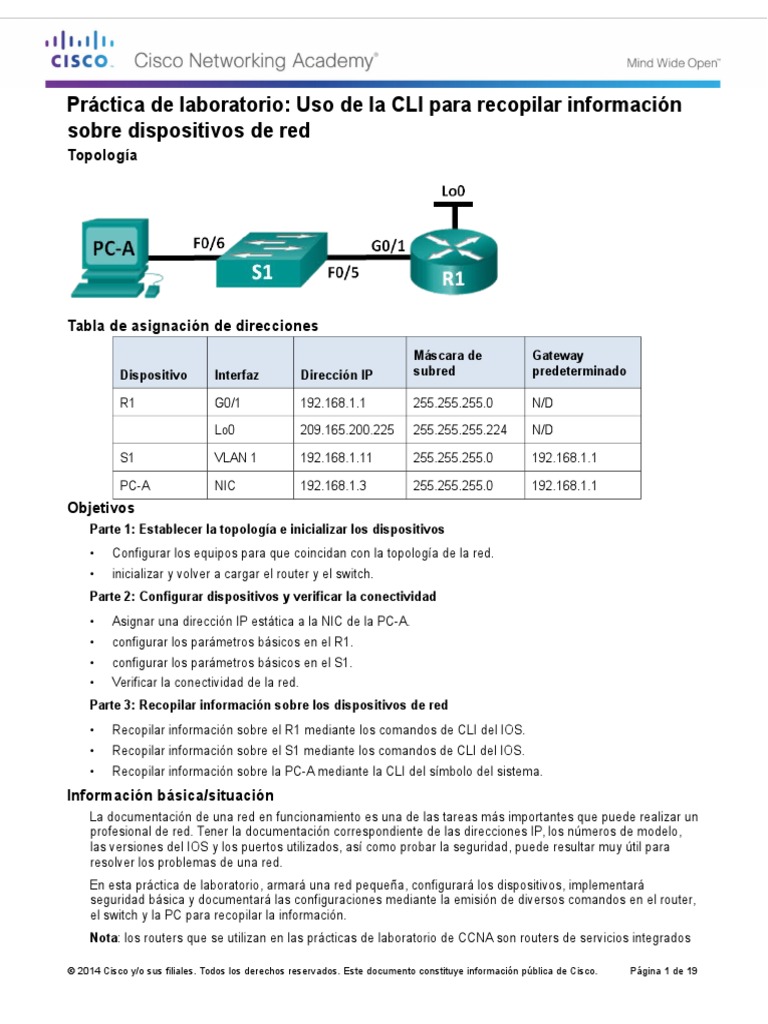 11.3.4.6 Práctica de Laboratorio: Uso de La CLI para Recopilar Información Sobre Dispositivos de ...
