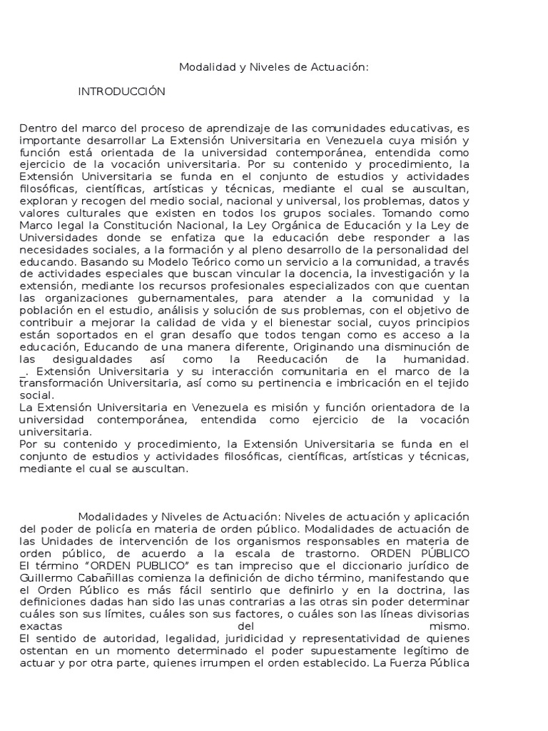 Modalidad y Niveles de Actuación | PDF | Doctrina de Políticas Públicas ...