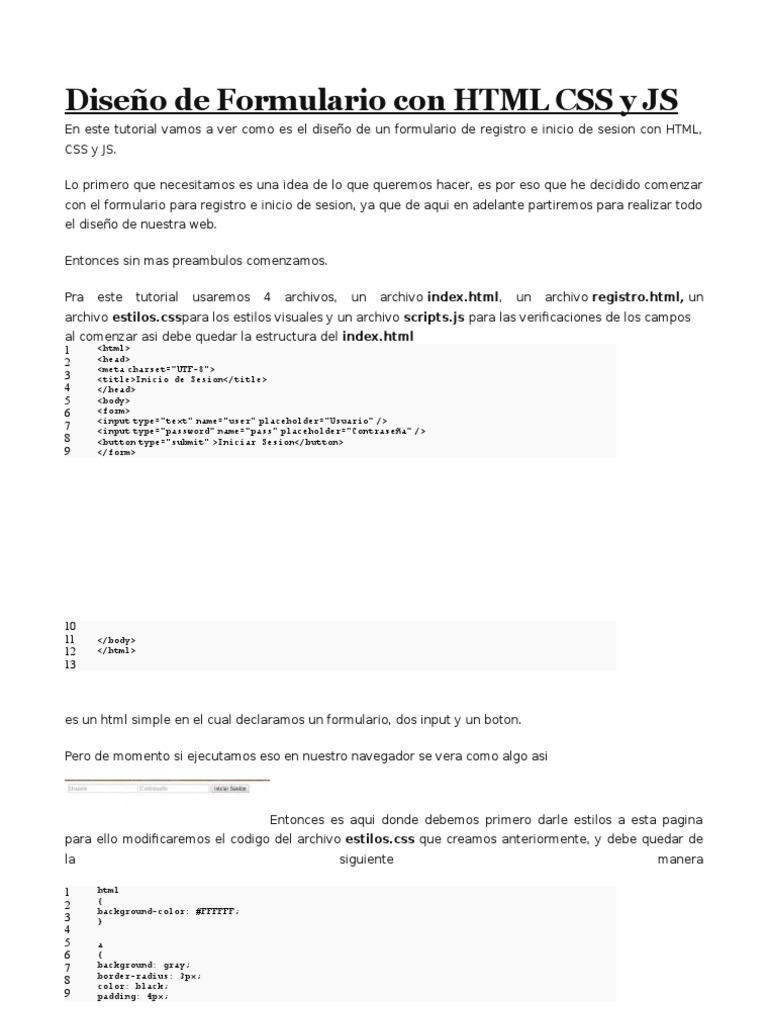 Diseño de Formulario Con HTML CSS y JS | PDF | Contraseña | Hojas de estilo en cascada