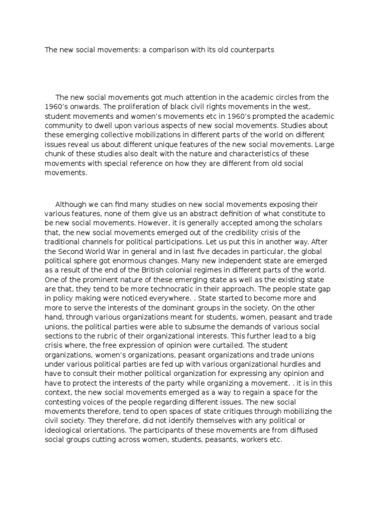 New vs Old Social Movements Explained | PDF | Social Movements | Value ...