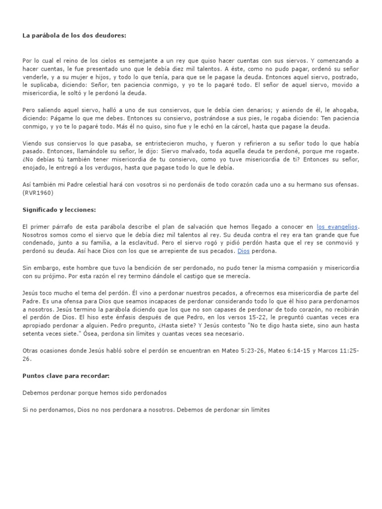 La Parábola de Los Dos Deudores | PDF | Perdón | Parábolas de Jesús