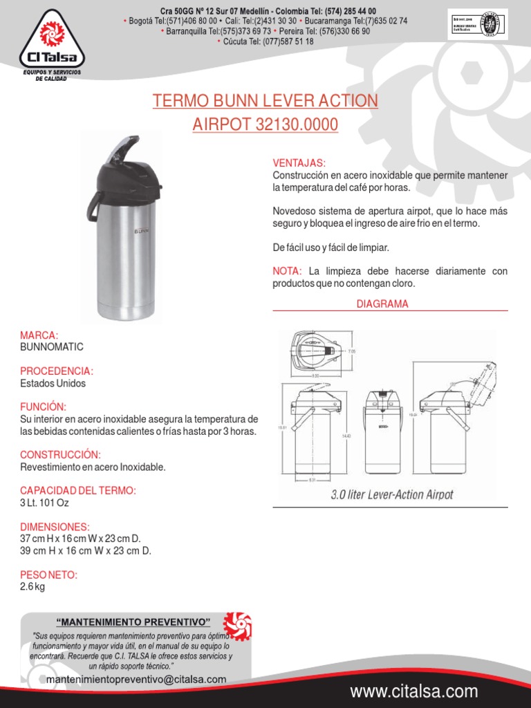 25 Termo Bunn Lever Action Airpot | PDF