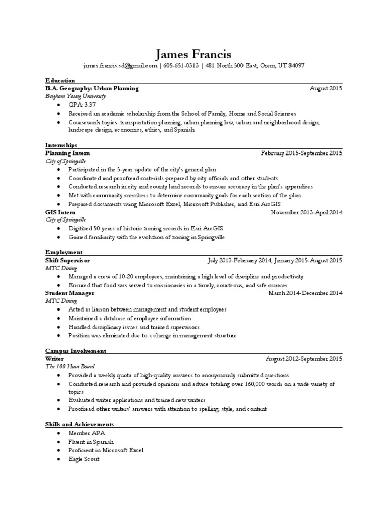 Urban Planning Career Profile | PDF