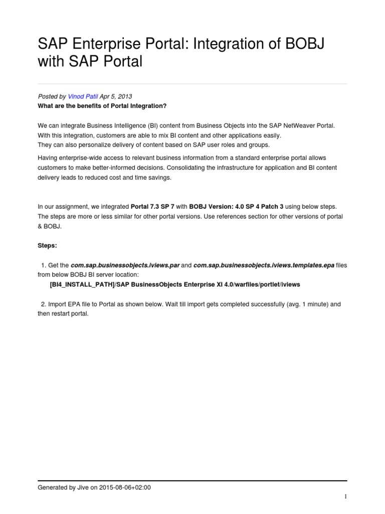 Integration of Bobj With Sap Portal | PDF | Web Development | Cyberspace