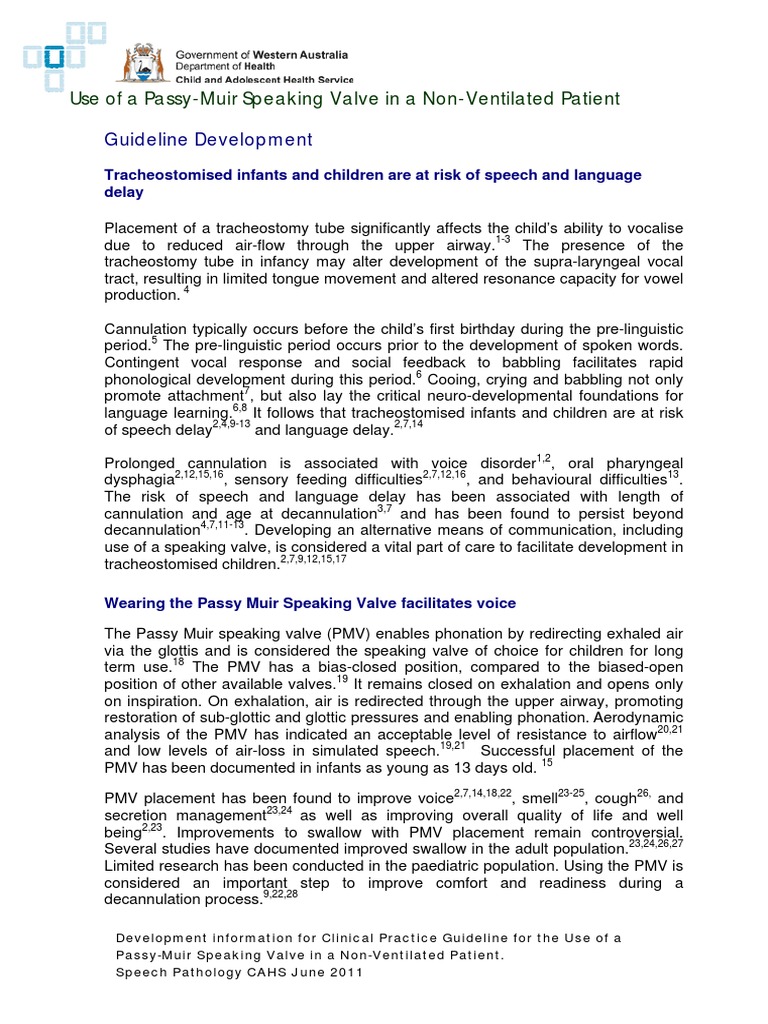 Passy-Muir Valve Use in Tracheostomised Children | PDF | Speech ...