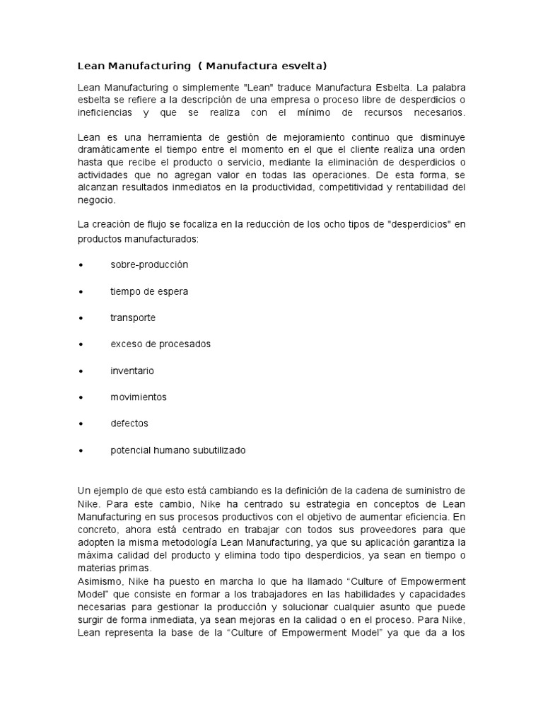 Lean Manufacturing | Descargar gratis PDF | Six Sigma | Lean Manufacturing