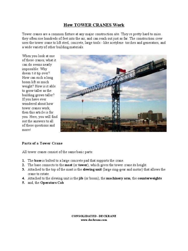 How Tower Cranes Work | PDF | Crane (Machine) | Elevator