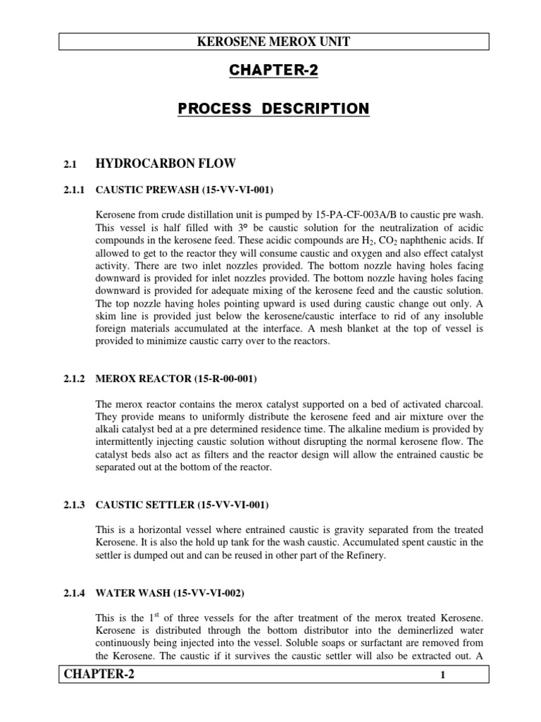 Process Description of a Kerosene Merox Unit | PDF | Chemistry | Chemical Process Engineering