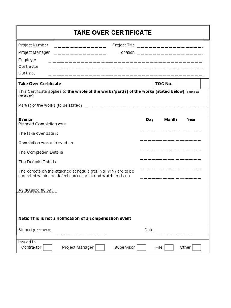 Take Over Certificate | PDF