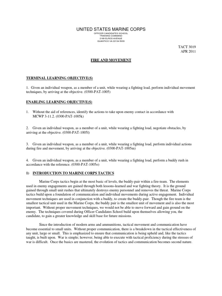 Fire and Movement Tactics for Marines | PDF | United States Marine ...