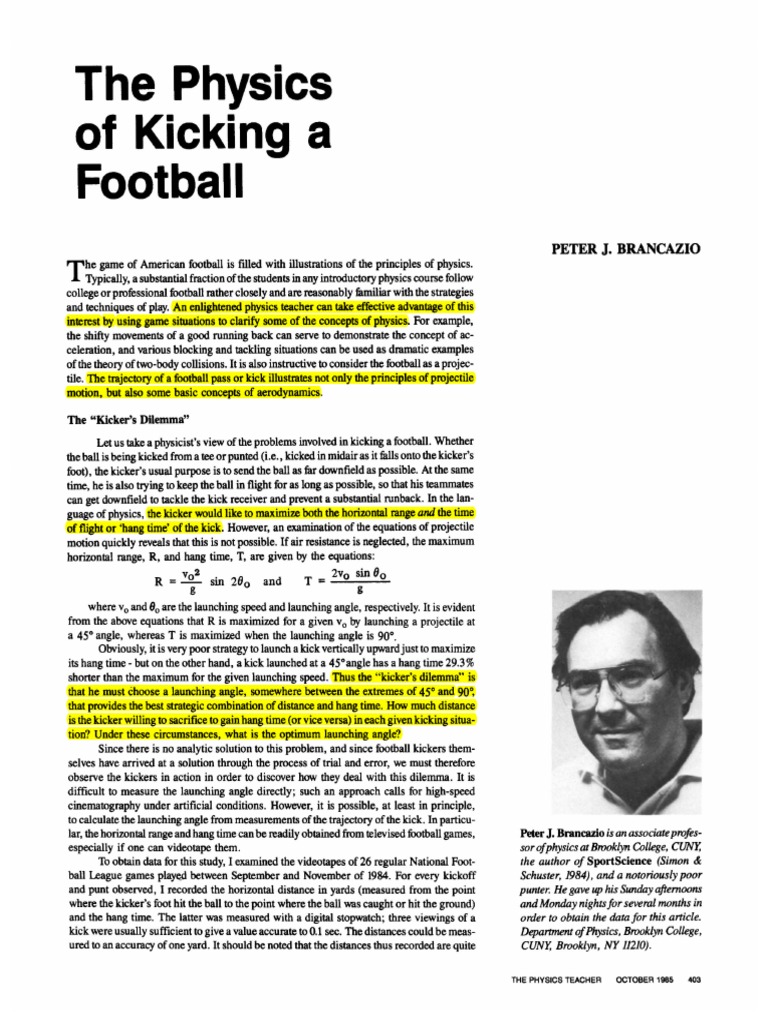 The Physics of Kicking A Football | PDF | Trajectory | Drag (Physics)