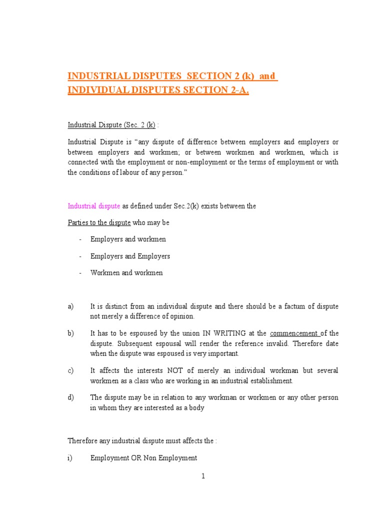 7ce13industrial Disputes and Individual Disputes Section 2 (K ...