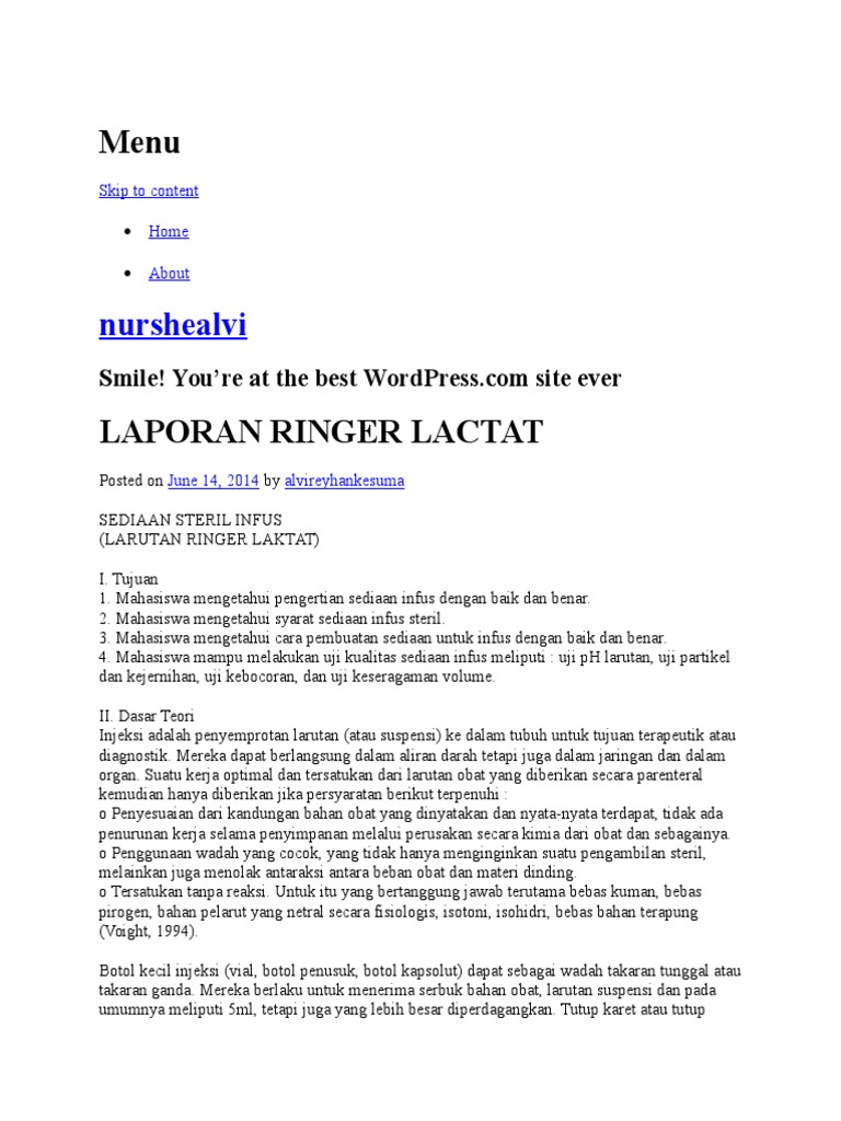 Pembuatan dan Uji Ringer Laktat Steril | PDF