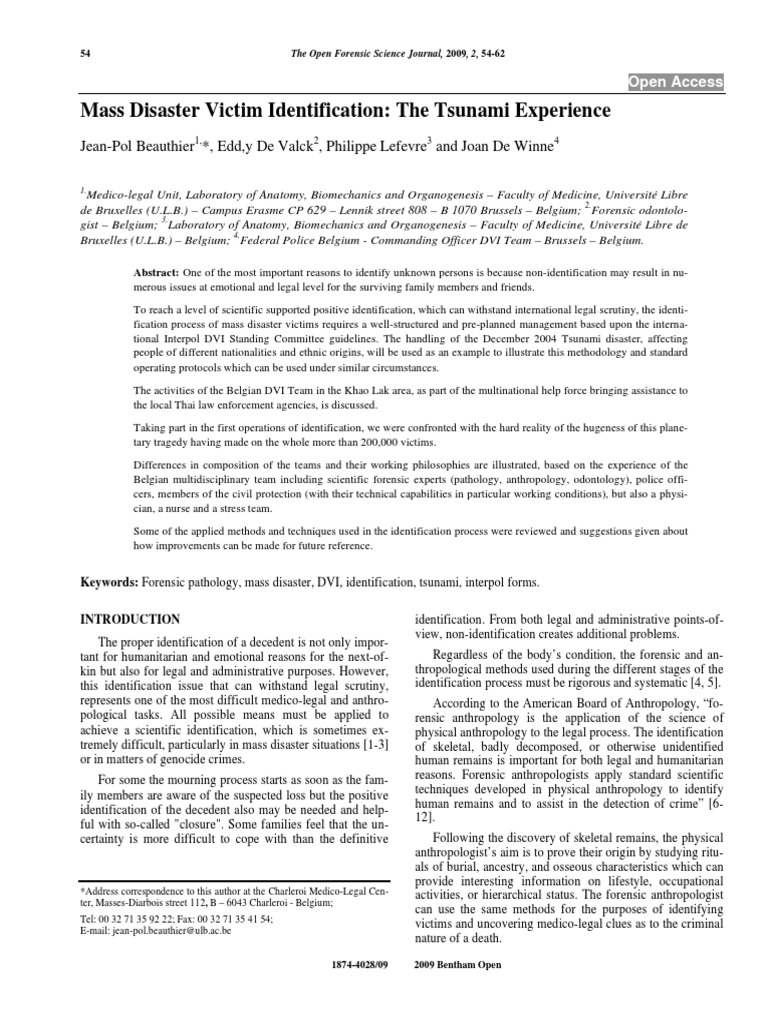 Mass Disaster Victim Identification: The Tsunami Experience | PDF