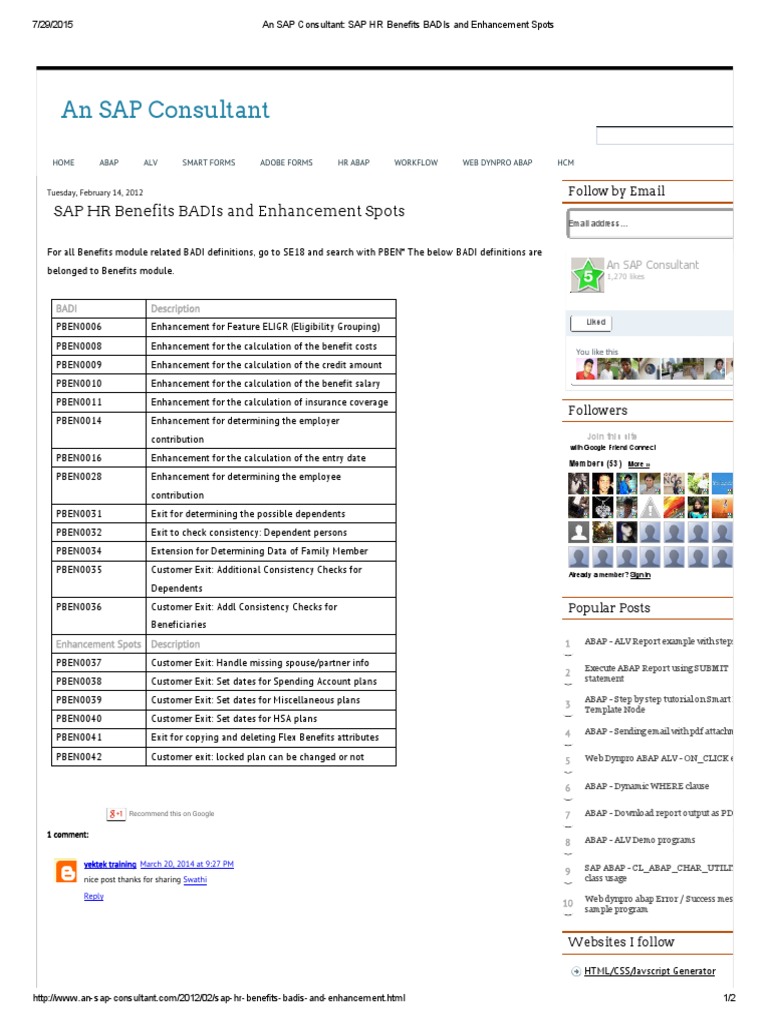 SAP HR Benefits BADIs Overview | PDF