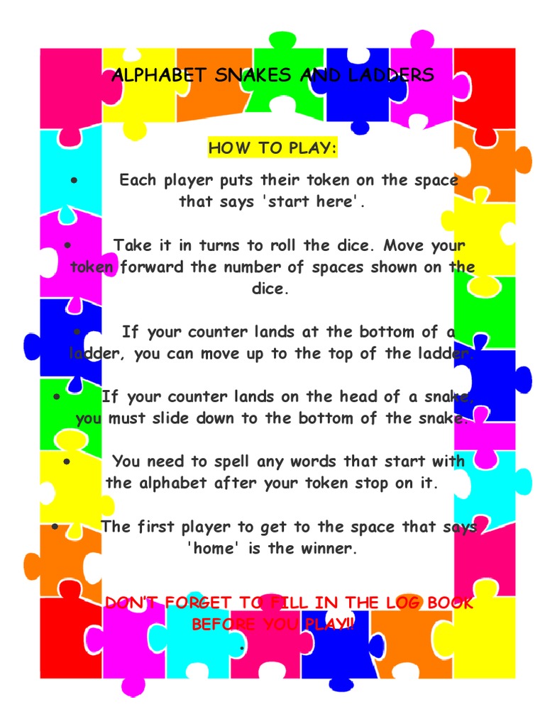 Alphabet Snakes and Ladders Game Guide | PDF | Cooking, Food & Wine