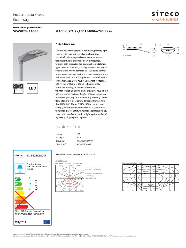 Siteco SL10 Midi LED Streetlight Data | PDF