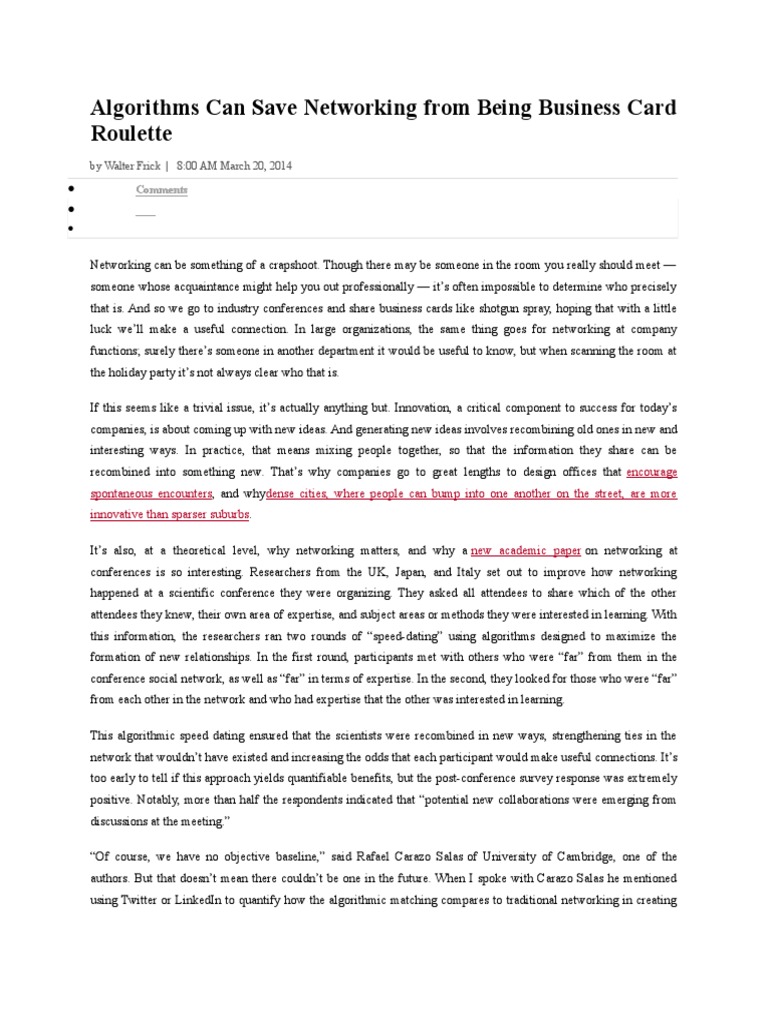 Algorithms Can Save Networking From Being Business Card Roulette ...