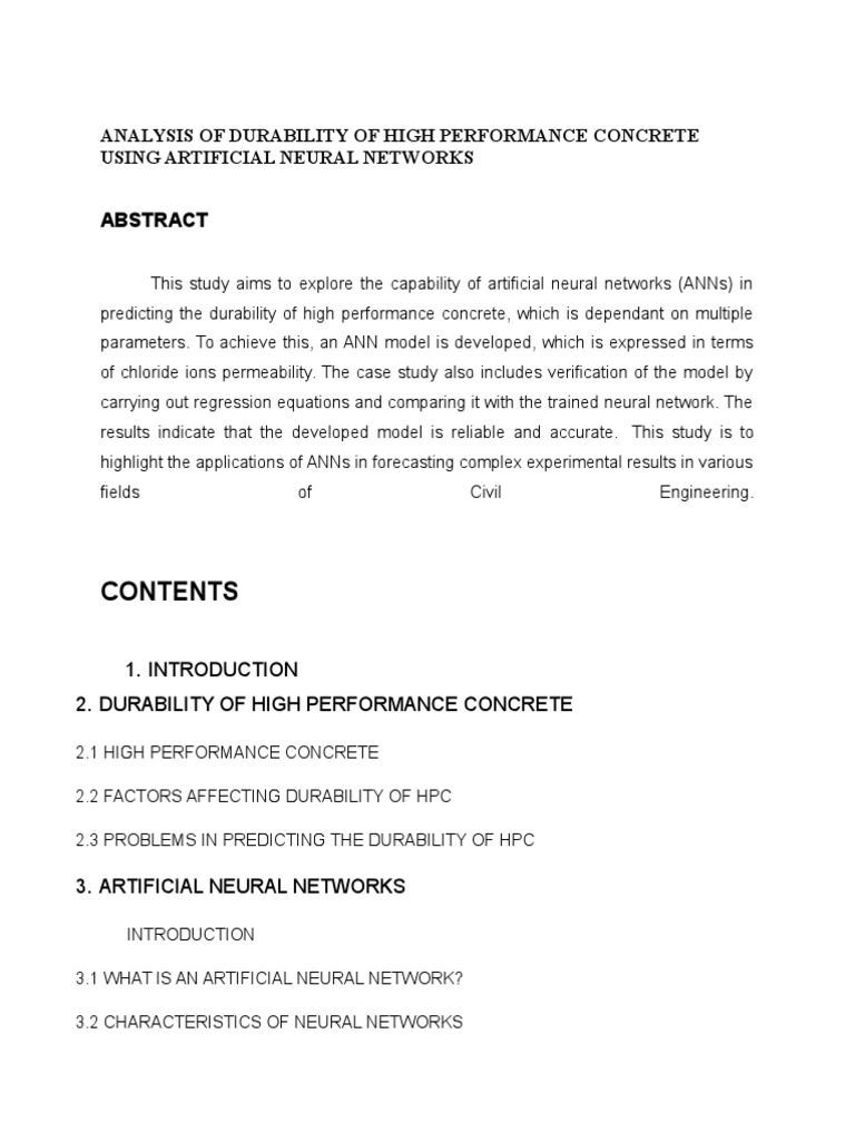 Analysis of Durability of High Performance Concrete Using Artificial Neural Networks | PDF ...