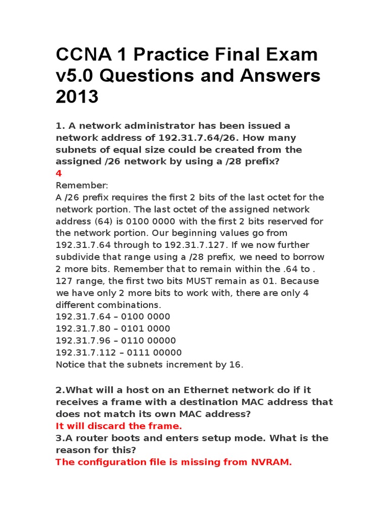 CCNA 1 Practice Final Exam | PDF