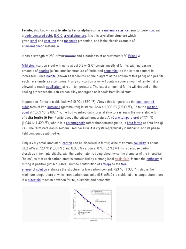 Ferrite, also known as α-ferrite (α-Fe) or alpha iron, is a: strain ...