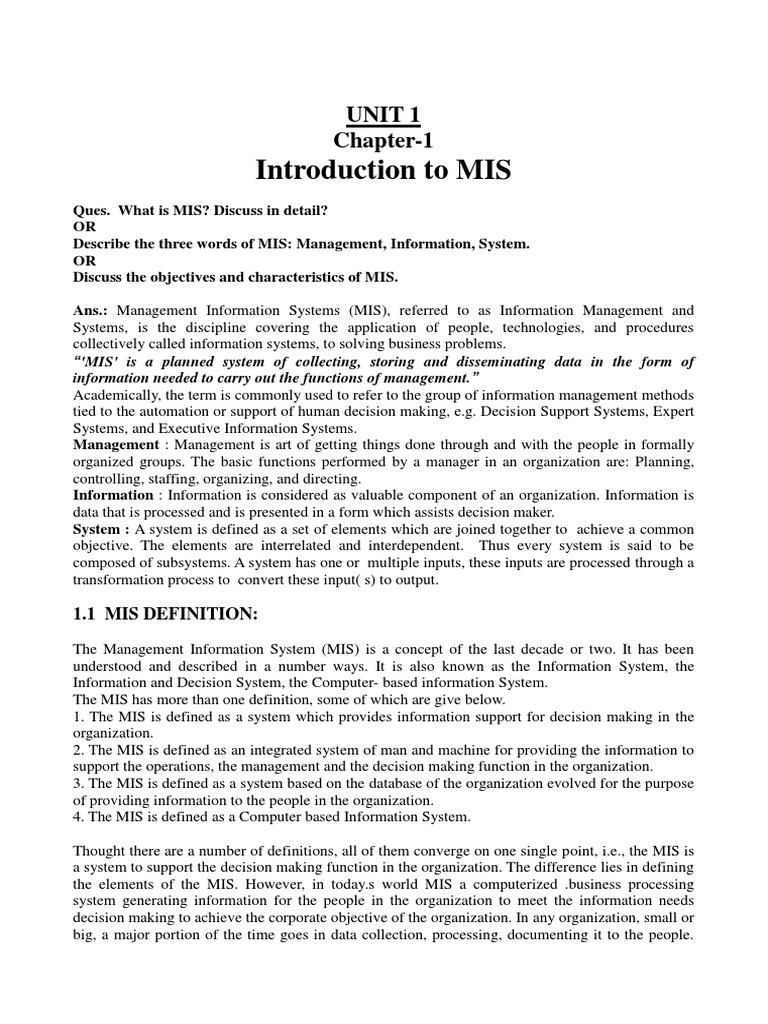 Final Bba MIS Notes PDF | PDF | Information System | Intelligence Analysis