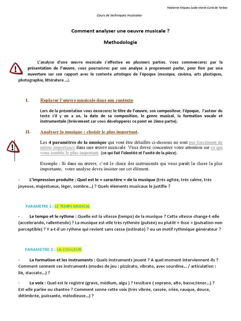 Analyser Une Oeuvre Musicale | PDF | Musique classique | Théorie de la ...