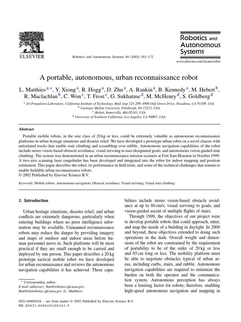 Robotics and Autonomous Systems 40 (2002) 163-172 | PDF | Line (Geometry)
