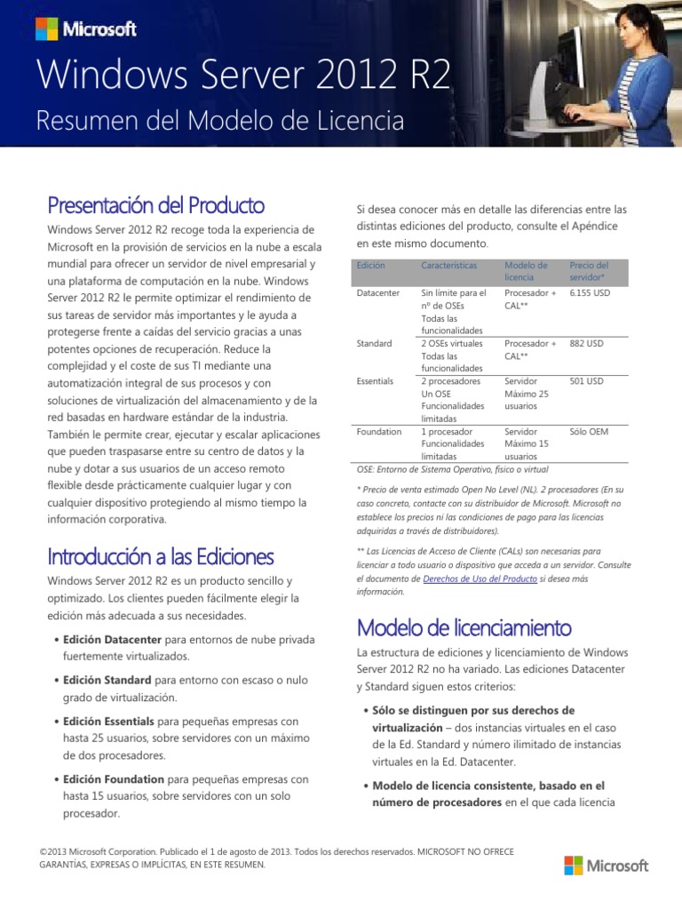 Windows Server 2012 R2 Licensing Datasheet Es-Es | PDF | Plataforma ...