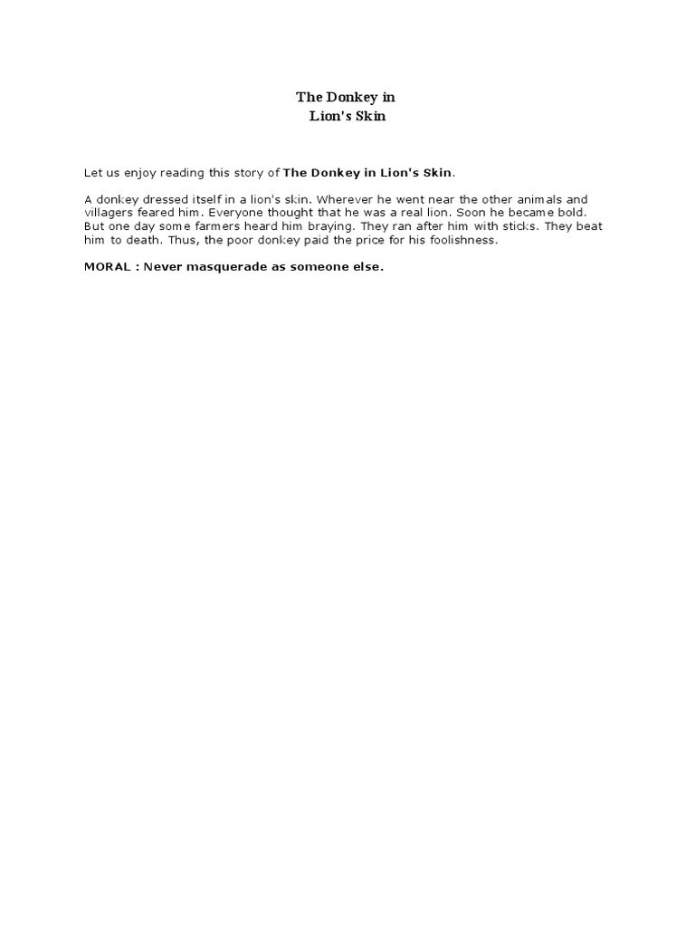 The Donkey in Lion's Skin: A Cautionary Tale | PDF