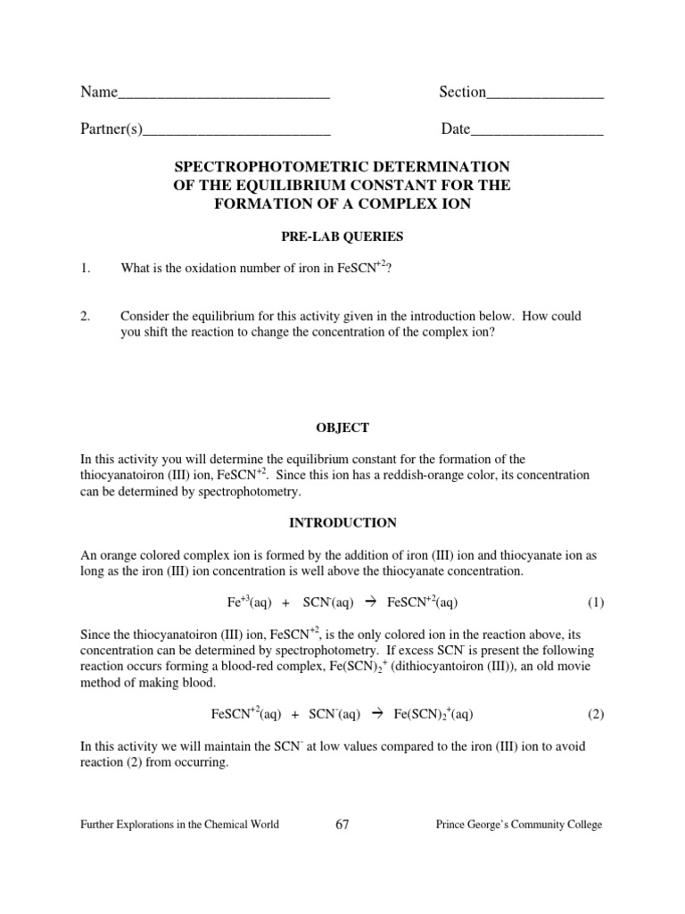 FeSCN | Chemical Equilibrium | Absorbance