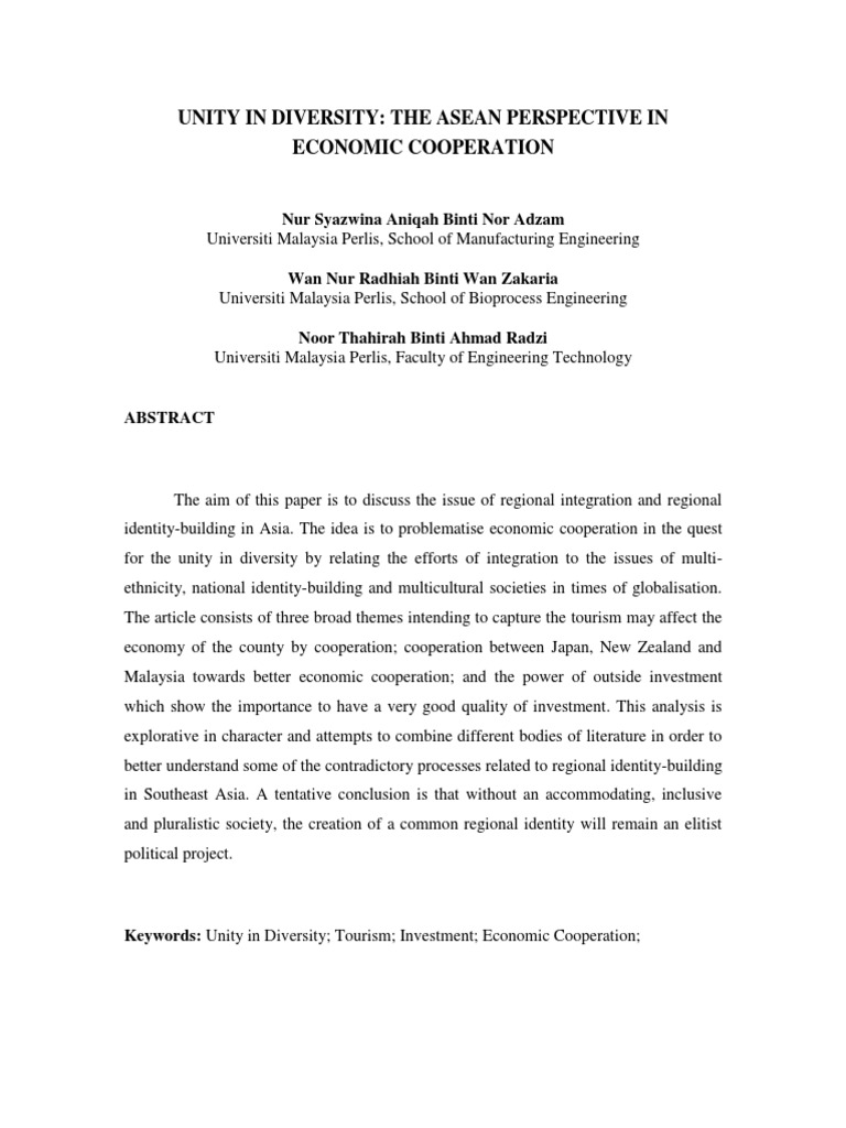 Unity in Diversity of ASEAN Perspective in Economic Cooperation | PDF ...