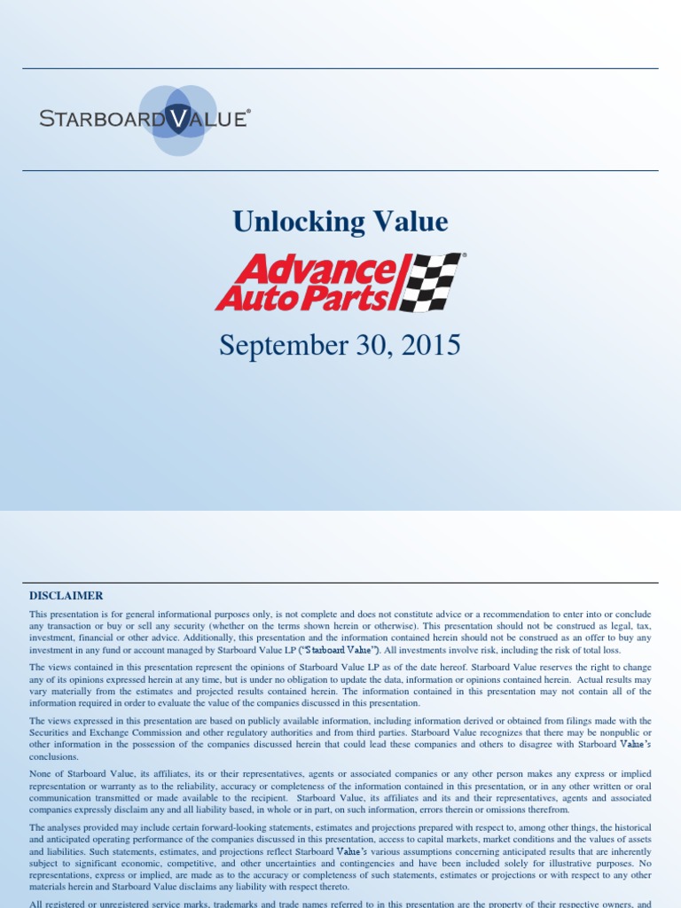 Starboard Value LP AAP Presentation 09.30.15 | PDF | Share Repurchase | Aftermarket (Automotive)