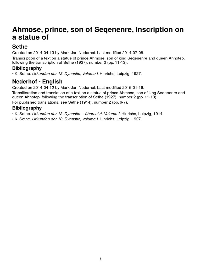 Inscription of Prince Ahmose | PDF | Ancient Egyptians | Former Empires ...