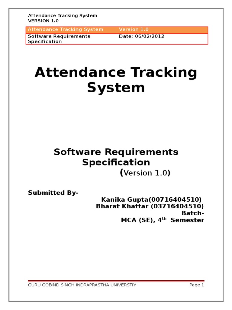 Attendance Tracking System: Software Requirements Specification ( | PDF | User (Computing ...