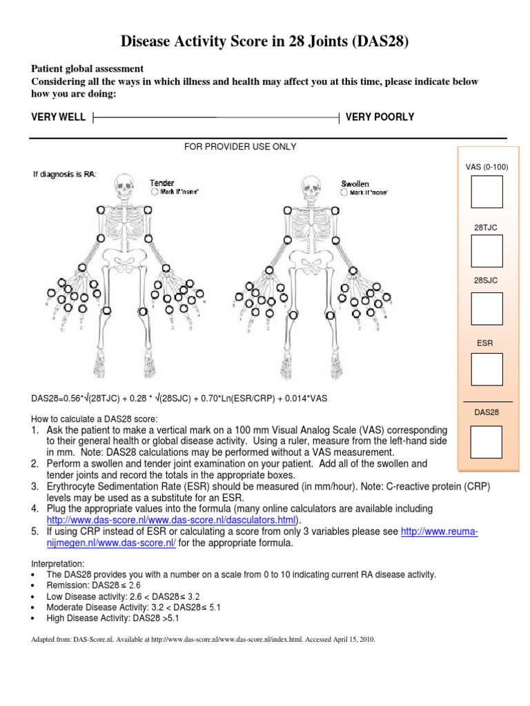 DAS28 Score Calculation and Interpretation | PDF