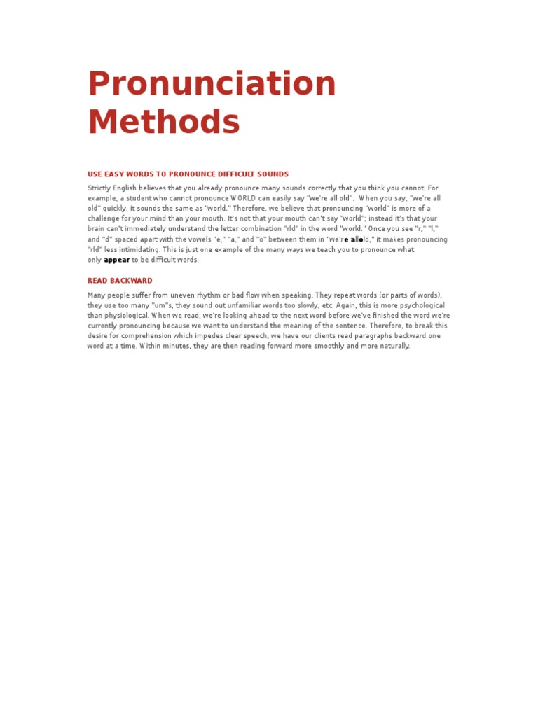 Pronunciation Methods: Use Easy Words To Pronounce Difficult Sounds | PDF