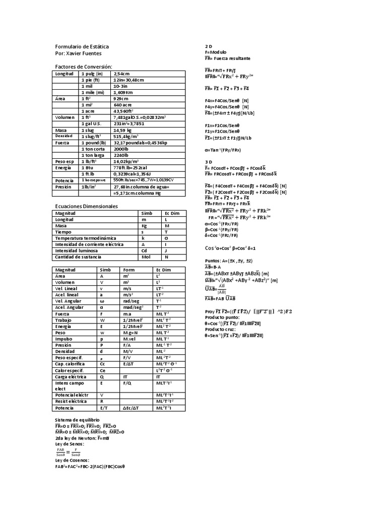 Formulario Estatica | PDF